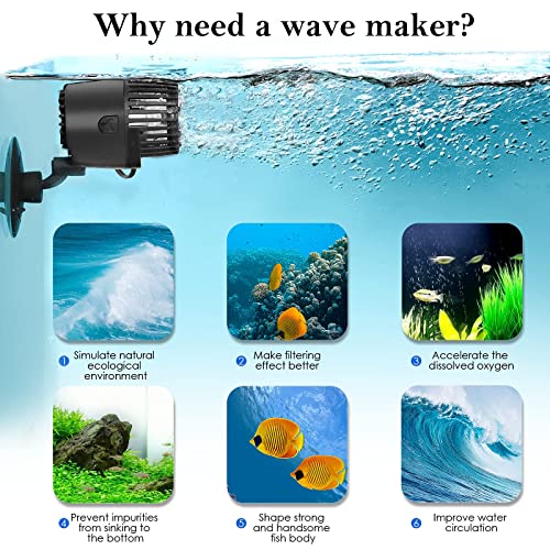 AQQA Aquarium Wave Maker,3W/5W/10W/15W Suction Cup Fish Tank Single Powerhead Pump，110V/60Hz Ultra Quiet Submersible Circulation Pump,360°Adjustable For Freshwater Saltwater