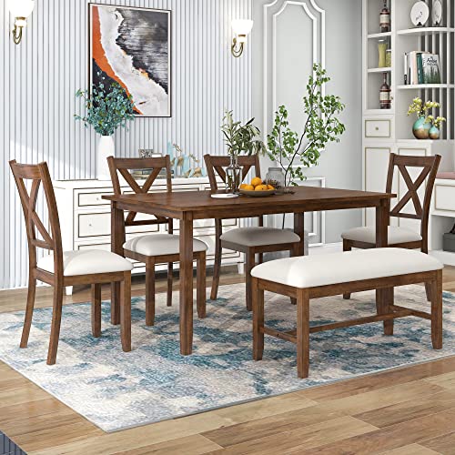 GYYBED 6-Piece Kitchen Dining Table Set Dining Table Set for 6 Dining Room Table Set for 6 Dining Table for 6 Dining Set for 6 Dining Room Sets for 6 Dining Table Set(6-Piece - Natural Cherry)…