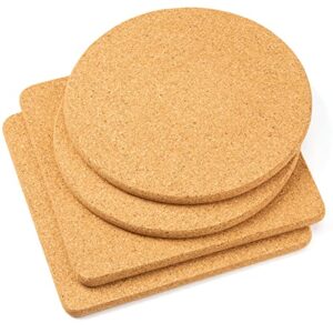 cork trivet, high density thick cork coaster set for hot dishes and hot pots, 4 pack 8 inch heat resistant multifunctional cork board, hot pads for table and countertop