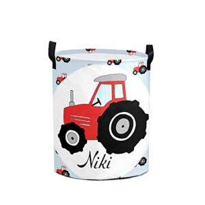 red tractor pattern laundry basket personalized with name laundry hamper with handle organizer storage bin bedroom decor for boys girls adults