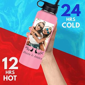 Personalized Water Bottles with Straw Lid, Custom 18oz Stainless Steel Sports Water Bottle with Photo Text-Double Wall Insulated Gift Cup for Girls Boys Women Men School Sports