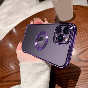 ook compatible iphone 14 pro max case with camera lens cover design anti-scratch shockproof protective wireless charging slim iphone 14 pro max clear case for women men - purple