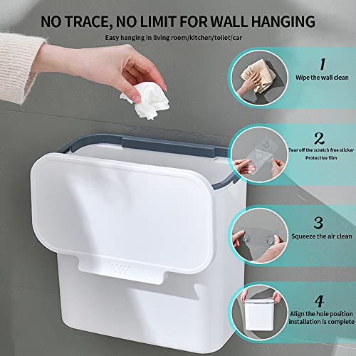 AKEIVN Rash Can Kitchen Compost Bin 3 Gallon Hanging Small Garbage Cans with Lid for Cabinet Door, Counter Top or Under Sink,Trash Can Suitable for Bathroom,Living Room,Bedroom,Kitchen,Office,Car