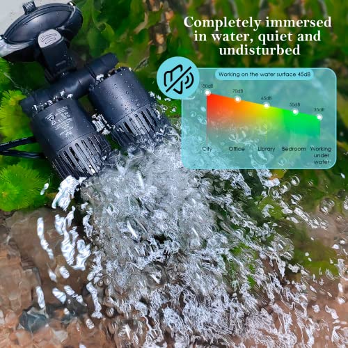 AQQA Aquarium Wave Maker,8W/12W/20W/25W Suction Cup Fish Tank Double Powerhead Pump，110V/60Hz Ultra Quiet Submersible Circulation Pump,360°+180°Adjustable For Freshwater Saltwater