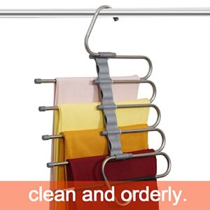 Pants Hangers Space Saving-2 Pack Multiple Layer Pants Hangers for Closet Organizer Multifunctional Pants Rack Hangers for Jean Leggings Scarf Closet Hangers Space Saver(2 Pack with 10 Fixed Clips)