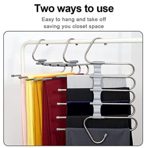 Pants Hangers Space Saving-2 Pack Multiple Layer Pants Hangers for Closet Organizer Multifunctional Pants Rack Hangers for Jean Leggings Scarf Closet Hangers Space Saver(2 Pack with 10 Fixed Clips)