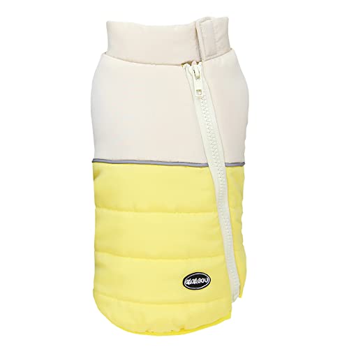 Izefia Dog Coat Cold Weather Coat Windproof Jacket Fleece Warm Dog Sweater Winter Thick Clothes Thick Vest Zipper Tank Top Dog Coat for Small Dog Medium Cat Yellow L