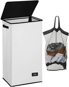 soledi laundry hamper with lid - 100l xl - large laundry basket with removable bag, collapsible laundry baskets, convenient storage - hampers for laundry for bedroom, bathroom, closet, dorm, off-white