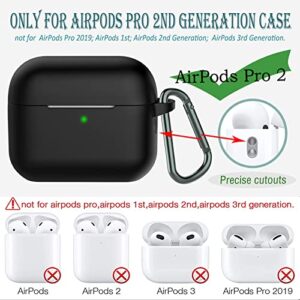 Coffea for Airpods Pro 2nd Generation Case Cover, Soft Silicone Shock-Absorbing Protective Case with Keychain for New Apple Airpods Pro 2 Case 2022 [Front LED Visible] - Black