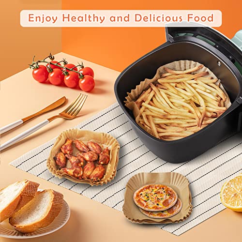 VILIWIN Air Fryer Paper Liners, 50PCS Airfryer Oven Disposable Square Parchment Liner, Oil Resistant Waterproof Non-Stick Basket Food Grade Baking Paper Liners 6.3 inch for 4-6 QT Air Fryers Basket