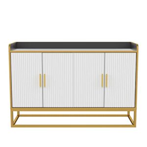 LyuHome Buffet Cabinet with Storage Modern Sideboard Cabinet for Kitchen Farmhouse Cabinet for Dining Room and Living Room with Door (Black and Gold