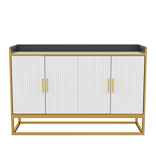 LyuHome Buffet Cabinet with Storage Modern Sideboard Cabinet for Kitchen Farmhouse Cabinet for Dining Room and Living Room with Door (Black and Gold