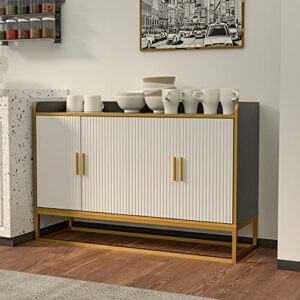 LyuHome Buffet Cabinet with Storage Modern Sideboard Cabinet for Kitchen Farmhouse Cabinet for Dining Room and Living Room with Door (Black and Gold