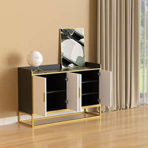 LyuHome Buffet Cabinet with Storage Modern Sideboard Cabinet for Kitchen Farmhouse Cabinet for Dining Room and Living Room with Door (Black and Gold