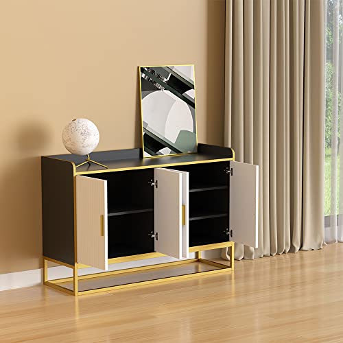 LyuHome Buffet Cabinet with Storage Modern Sideboard Cabinet for Kitchen Farmhouse Cabinet for Dining Room and Living Room with Door (Black and Gold