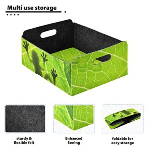 CaTaKu Foldable Storage Basket Frog Shadow Leaf Collapsible Felt Storage Bins with Handle Drawer Organizer Bin Cube Shelf Box for Organizing Closet Clothes Office Books Bedroom