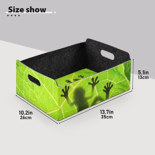 CaTaKu Foldable Storage Basket Frog Shadow Leaf Collapsible Felt Storage Bins with Handle Drawer Organizer Bin Cube Shelf Box for Organizing Closet Clothes Office Books Bedroom