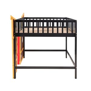 Harper & Bright Designs Full Size Loft Bed with Underbed Storage Space, Boat Shaped Kids Loft Bed with Safety Guardrails and Ladders, Wood Low Loft Bed for Kids Teens Boys & Girls (Full, Walnut)