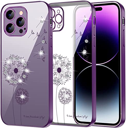 Crystal Bumper Case for iPhone 14 Pro Max Phone Case Clear Slim Silicone Transparent Cute Diamond Flowers 14 Pro Max Case Shockproof Apple Protective Cover para iPhone 14 Pro Max Cases for Women