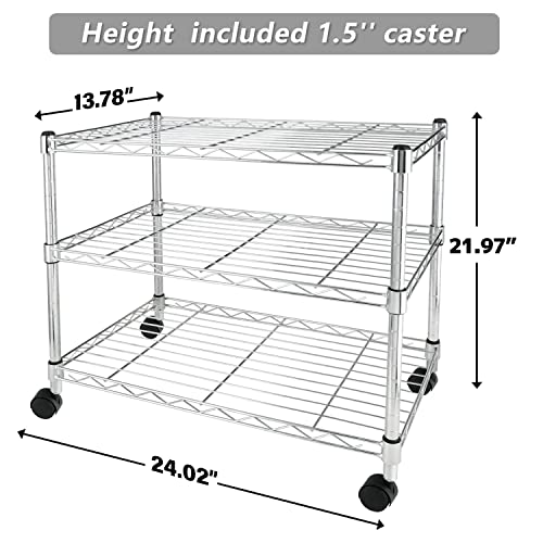 HealSmart 3-Tier Heavy Duty Storage Shelving Unit,Chrome,24.02" D x 13.78" W x 21.97" H inch, 1 Pack