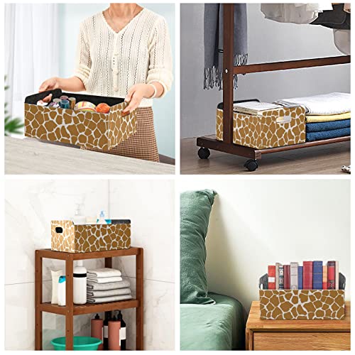 CaTaKu Foldable Storage Basket Animal Print Giraffe Collapsible Felt Storage Bins with Handle Drawer Organizer Bin Cube Shelf Box for Organizing Closet Clothes Office Books Bedroom