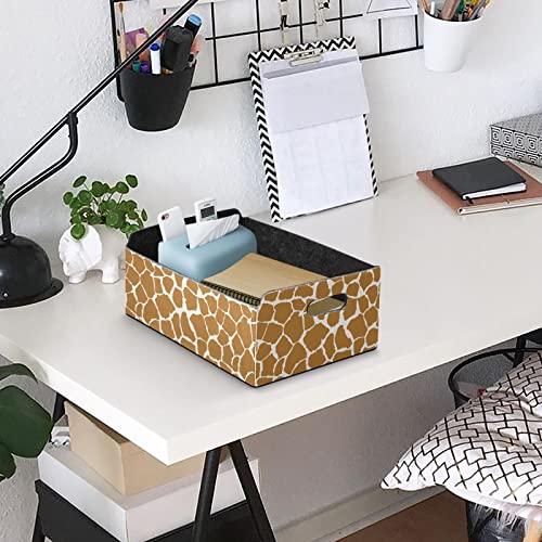 CaTaKu Foldable Storage Basket Animal Print Giraffe Collapsible Felt Storage Bins with Handle Drawer Organizer Bin Cube Shelf Box for Organizing Closet Clothes Office Books Bedroom