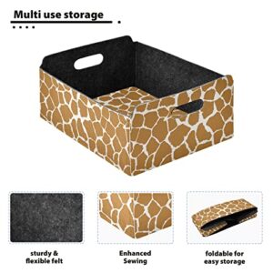 CaTaKu Foldable Storage Basket Animal Print Giraffe Collapsible Felt Storage Bins with Handle Drawer Organizer Bin Cube Shelf Box for Organizing Closet Clothes Office Books Bedroom