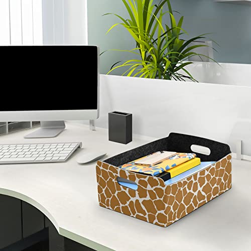 CaTaKu Foldable Storage Basket Animal Print Giraffe Collapsible Felt Storage Bins with Handle Drawer Organizer Bin Cube Shelf Box for Organizing Closet Clothes Office Books Bedroom