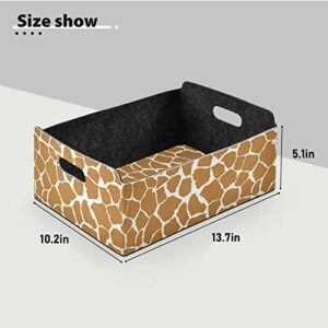 CaTaKu Foldable Storage Basket Animal Print Giraffe Collapsible Felt Storage Bins with Handle Drawer Organizer Bin Cube Shelf Box for Organizing Closet Clothes Office Books Bedroom