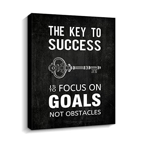 Inspirational Framed Office Canvas Wall Art Motivational Quote The Key to Success Is to Focus on Goals Not Obstacles Artwork Wall Pictures HD Print for Living Room Bedroom Easy to Hang 12 x 15 inch