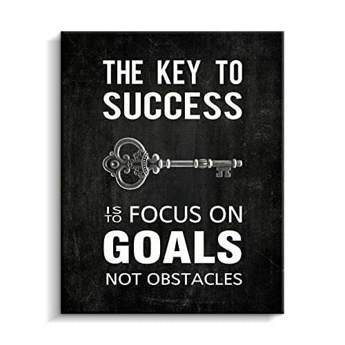 Inspirational Framed Office Canvas Wall Art Motivational Quote The Key to Success Is to Focus on Goals Not Obstacles Artwork Wall Pictures HD Print for Living Room Bedroom Easy to Hang 12 x 15 inch