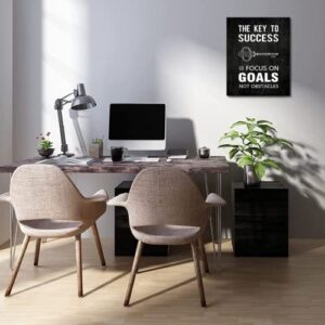 Inspirational Framed Office Canvas Wall Art Motivational Quote The Key to Success Is to Focus on Goals Not Obstacles Artwork Wall Pictures HD Print for Living Room Bedroom Easy to Hang 12 x 15 inch