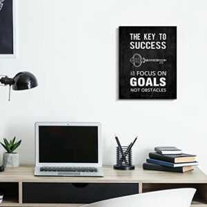 Inspirational Framed Office Canvas Wall Art Motivational Quote The Key to Success Is to Focus on Goals Not Obstacles Artwork Wall Pictures HD Print for Living Room Bedroom Easy to Hang 12 x 15 inch