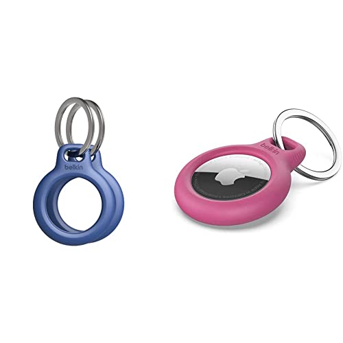 Belkin AirTag Case with Key Ring, Secure Holder Protective Cover Pink, 1 Pack & AirTag Case with Key Ring, Secure Holder Protective Cover for Air Tag with Scratch Resistance Accessory (2 Pack) - Blue