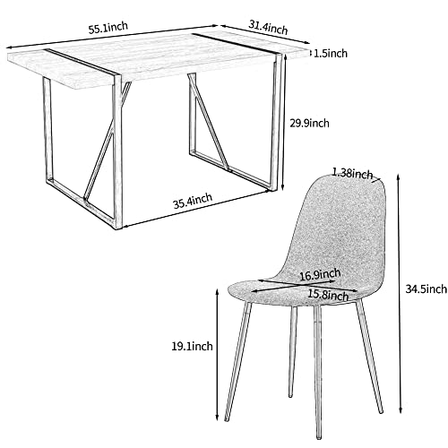 gopop 5 Piece Dining Table Set, Modern Dining Chairs Set of 4, Mid Century Wooden Kitchen Table Set, Metal Base & Legs, Dining Room Table and Leather Chairs.