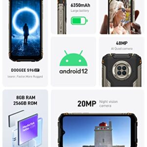 DOOGEE Rugged Smartphone(2022), S96 GT 6.3" 8GB+256GB Waterdrop Screen Rugged Phone Unlocked, Android 12 Phone, Night Vision, 48MP Quad Camera, IP68 Waterproof Ourdoor Cell Phone, NFC, OTG, Dual 4G