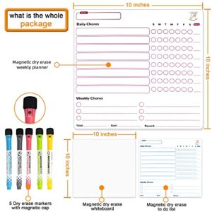 Lilymeche Concept - Magnetic Chore Chart 2 Pcs Dry Erase Behavior Charts, 1 Whiteboard & 5 Magnetic Markers, Reward Chart for Adults & Kids for School, Home and Office, Daily Planner Schedule Board.