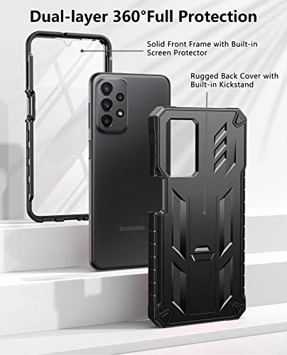 FNTCASE for Samsung Galaxy A23 5G Case: Heavy Duty Rugged Military Grade Shockproof TPU Full Protective Shell with Kickstand Durable A23 4G LTE Phonecase Cell Phone Cover Black