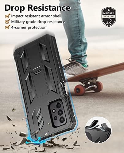 FNTCASE for Samsung Galaxy A23 5G Case: Heavy Duty Rugged Military Grade Shockproof TPU Full Protective Shell with Kickstand Durable A23 4G LTE Phonecase Cell Phone Cover Black