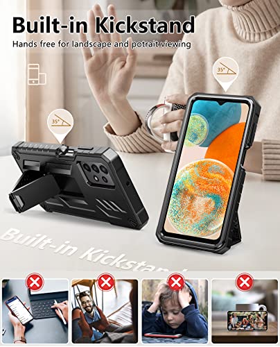 FNTCASE for Samsung Galaxy A23 5G Case: Heavy Duty Rugged Military Grade Shockproof TPU Full Protective Shell with Kickstand Durable A23 4G LTE Phonecase Cell Phone Cover Black