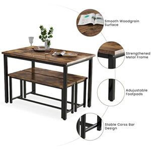 DKLGG Dining Table Set for 4, Industrial 3 Pcs Dining Table Set, Bench Dining Table Set with Metal Frame, Space-Saving Dining Room Furniture for Small Space, Restaurant Table Size 47.2x28.7x28.7 inch