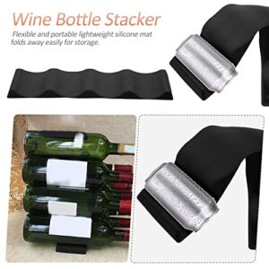 Cabilock Silicone Wine Bottle Stacker Folding Cola Red Wine Holder Stand Beer Can Display Mat Easy Stacker Storage Rack for Kitchen Cabinet Fridge (Black)