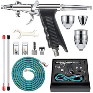 airbrush kit, air brush painting set, double action trigger airbrush gun with 0.3mm/0.5mm/0.8mm needles, 2cc/5cc/13cc paint cup, airbrush spray tool set for painting nails cake tattoo makeup