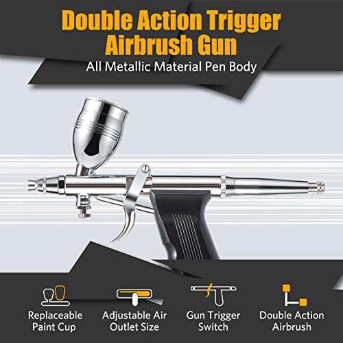 Airbrush Kit, Air Brush Painting Set, Double Action Trigger Airbrush Gun with 0.3mm/0.5mm/0.8mm Needles, 2cc/5cc/13cc Paint Cup, Airbrush Spray Tool Set for Painting Nails Cake Tattoo Makeup