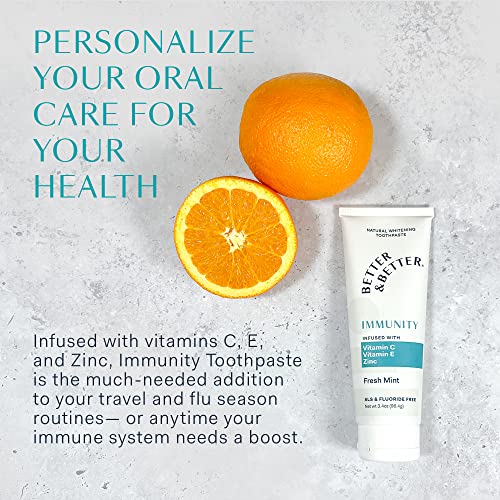 Better & Better Immunity Toothpaste with Vitamin C, E & Zinc | Fluoride Free, SLS Free Toothpaste 1CT | Freshens Bad Breath | Natural, Vegan, Whitening Toothpaste for Immune Support with Organic Mints