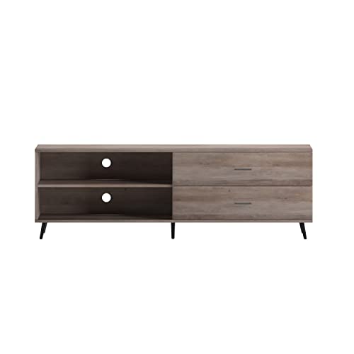 Flash Furniture Nelson Mid Century Modern TV Stand for up to 60" TV's - Walnut Finish - 65" Wide - Adjustable Shelf - 2 Storage Drawers