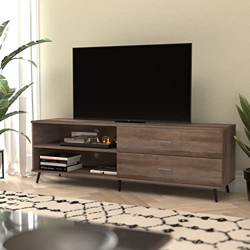 Flash Furniture Nelson Mid Century Modern TV Stand for up to 60" TV's - Walnut Finish - 65" Wide - Adjustable Shelf - 2 Storage Drawers