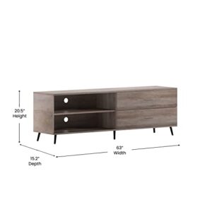 Flash Furniture Nelson Mid Century Modern TV Stand for up to 60" TV's - Walnut Finish - 65" Wide - Adjustable Shelf - 2 Storage Drawers