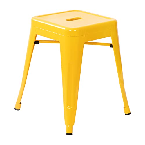 Flash Furniture Metal Dining Table Height Stool - Backless Yellow Kai Commercial Grade Stool - 18 Inch Stackable Dining Chair - Set of 4