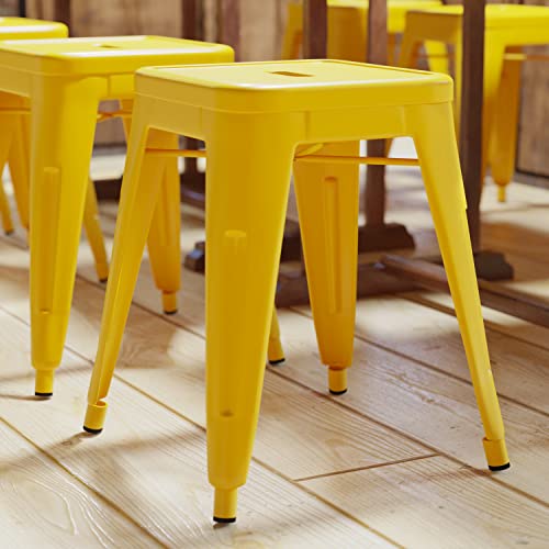 Flash Furniture Metal Dining Table Height Stool - Backless Yellow Kai Commercial Grade Stool - 18 Inch Stackable Dining Chair - Set of 4